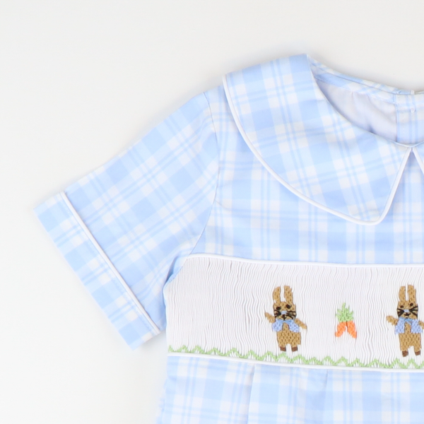 Smocked Classic Storybook Rabbits Boy Collared Bubble - Light Blue ...