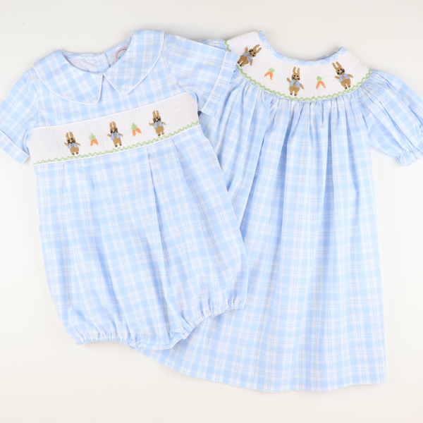 Smocked Classic Storybook Rabbits Boy Collared Bubble - Light Blue ...